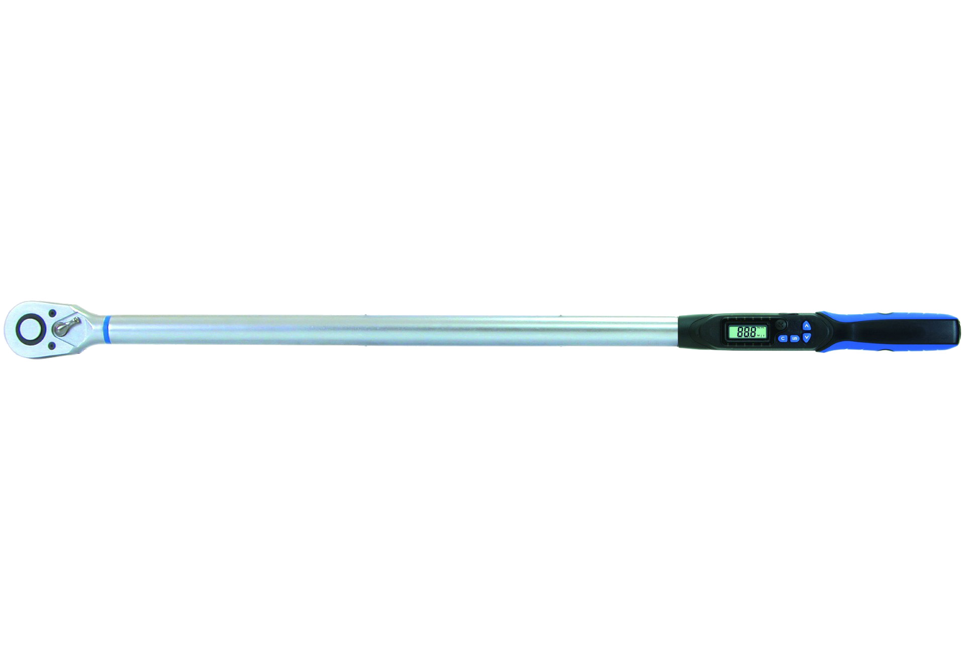 Heavy duty fixed head digital torque wrench with side visible LEDs